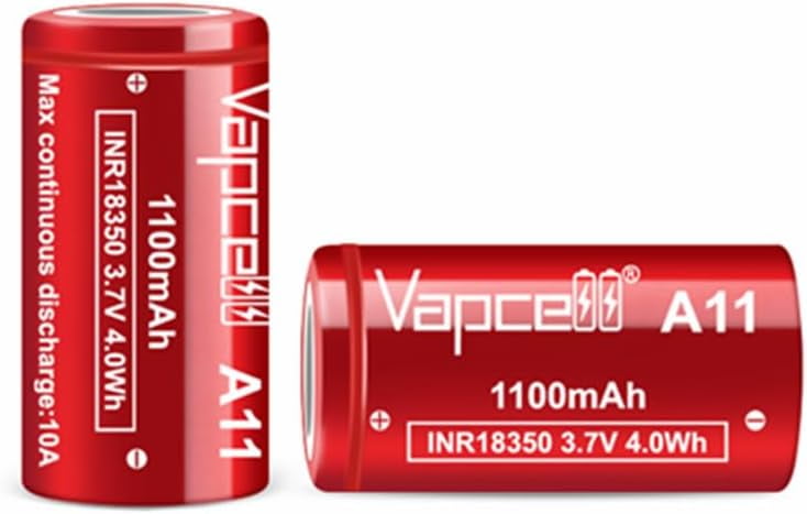 Vapcell 3.7V 1100mah Flat Top 18350 10A Discharge 4.0Wh high Drain Li ...