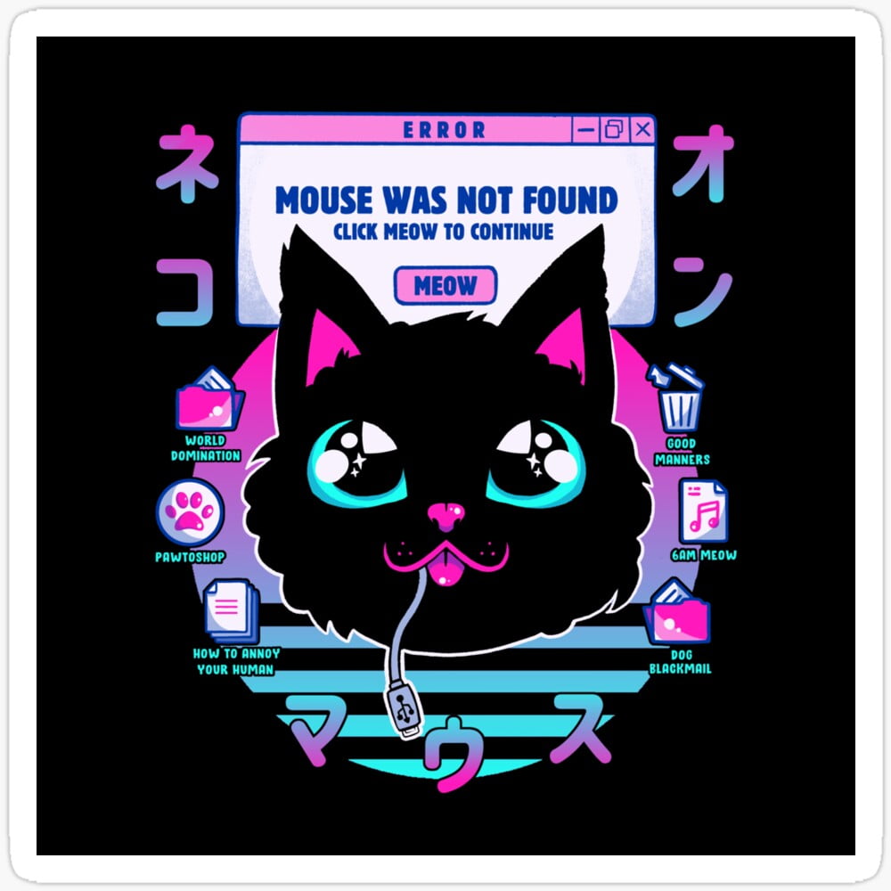 Vapor Wave Cat Mouse Not Found Sticker Phone Decal Water Bottle ...