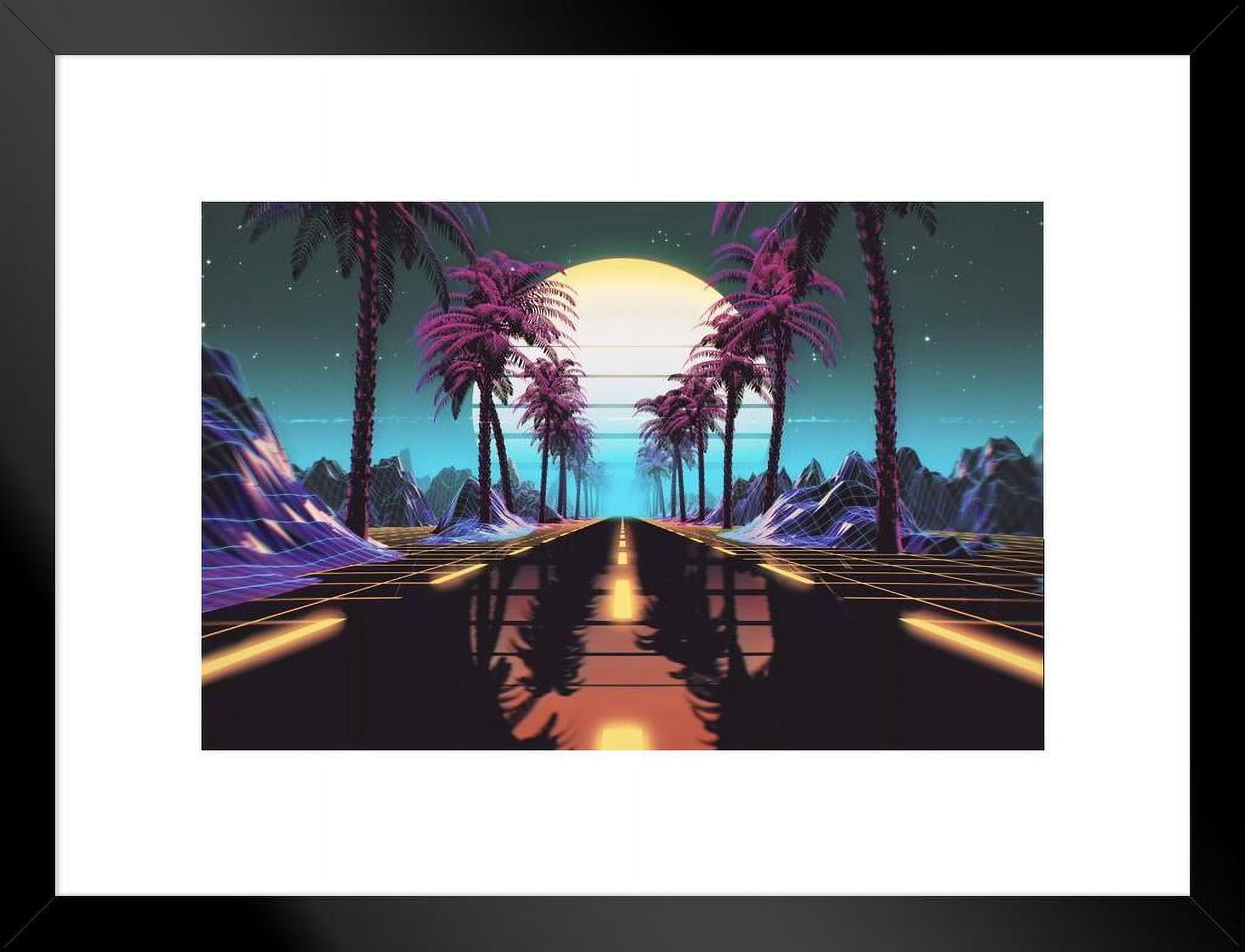 Vaporwave 1980s Retro Scifi Street Palm Trees Poster Futuristic Sci-fi ...