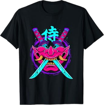 Vaporwave Aesthetic Japanese Samurai Mask Oni Kanji Bushido T-Shirt ...