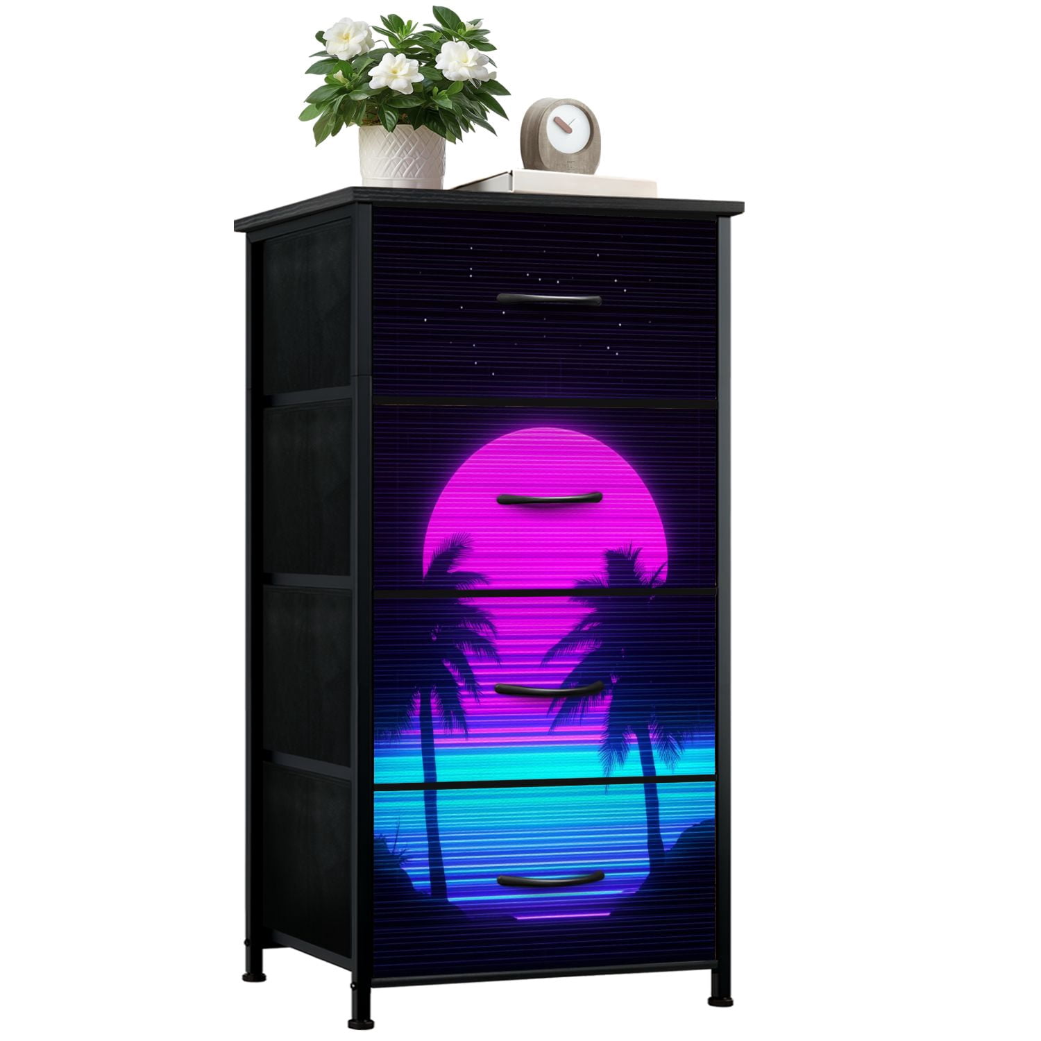 Vaporwave Dresser for Bedroom with 4 Storage Drawers Neon Sunset Palm ...