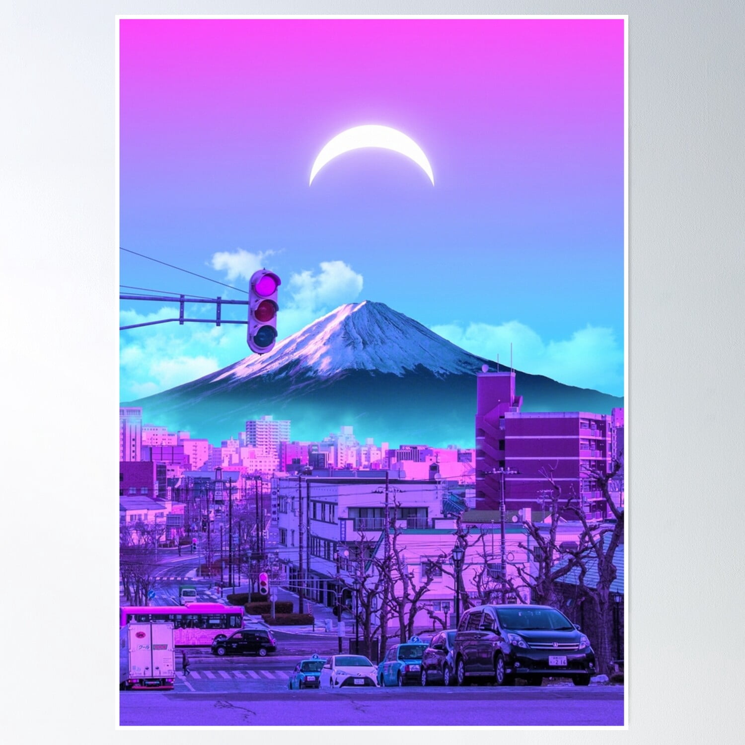 Vaporwave Fuji Poster Wall Art, Modern Wall Decor, 8x12 UNFRAMED ...