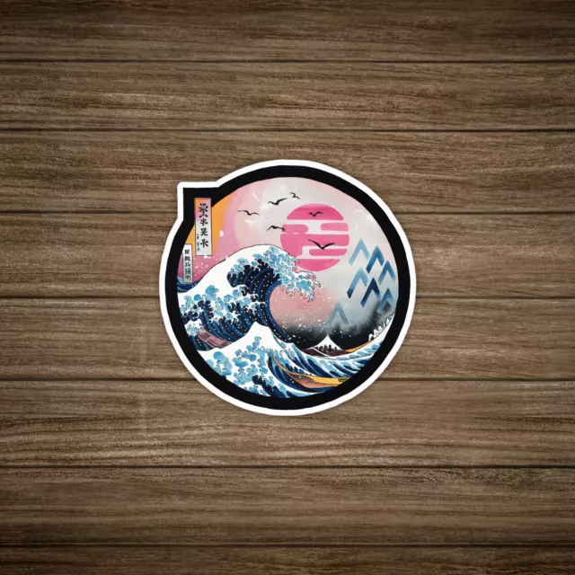 Vaporwave Japanese Great Wave Kanagawa Retro Aesthetic Stickerphone Decal Water Bottle Stickers ...