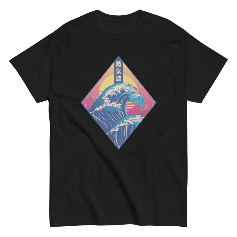 Vaporwave Kanagawa Wave Retro Anime Graphic Unisex T-Shirt for Casual ...