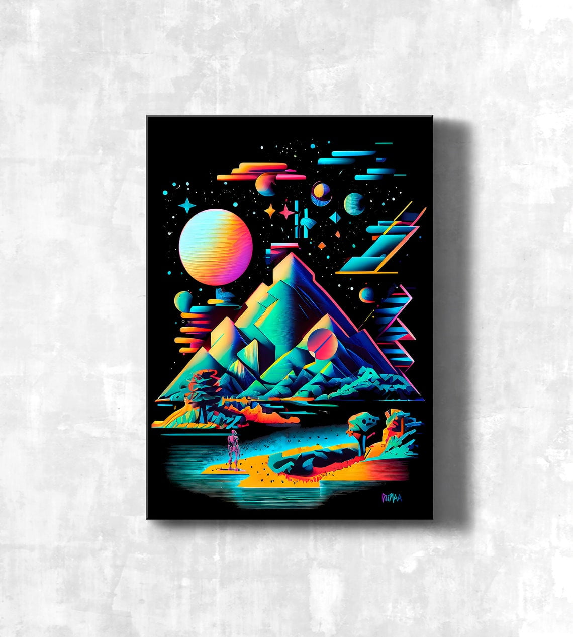 Vaporwave Landscape Poster Cosmic Neon Wall Art Print Retro Futuristic ...