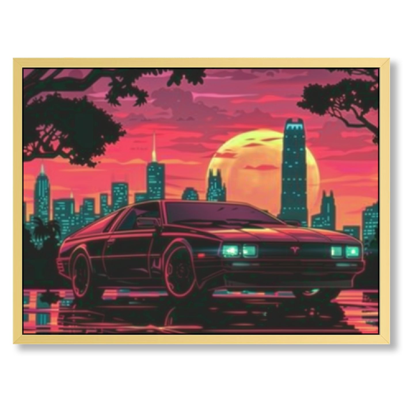 Vaporwave Retrowave Neon Cityscape Car Dreamlike Nostalgic Poster ...
