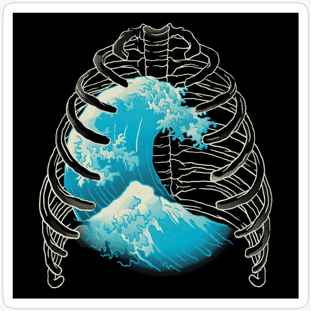 Vaporwave Xray Kanagawa Wave Ribs Bones Sticker Phone Decal Water ...