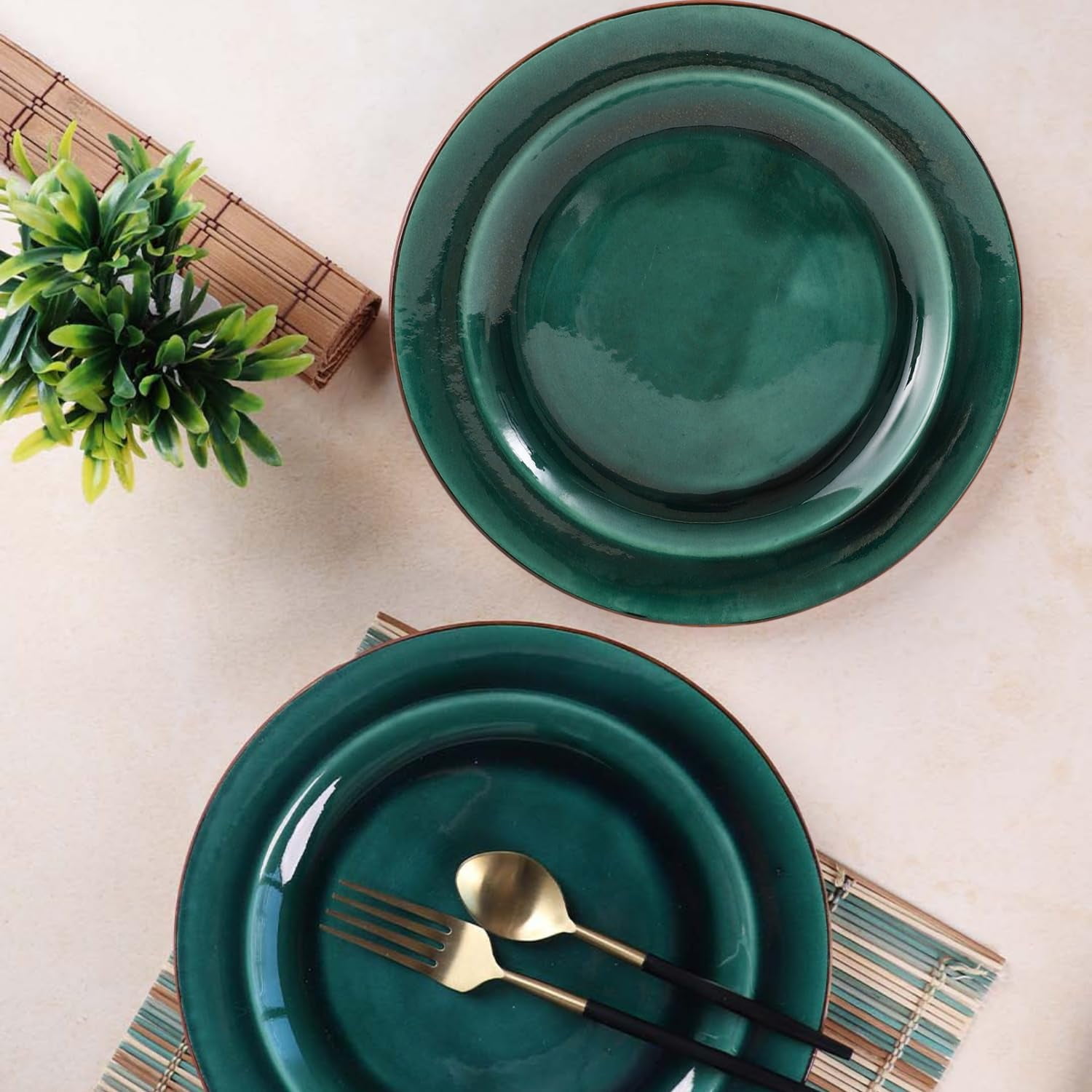 VarEesha HandMade Peacock Green Hand Painted Ceramic Dinner Plates Set ...