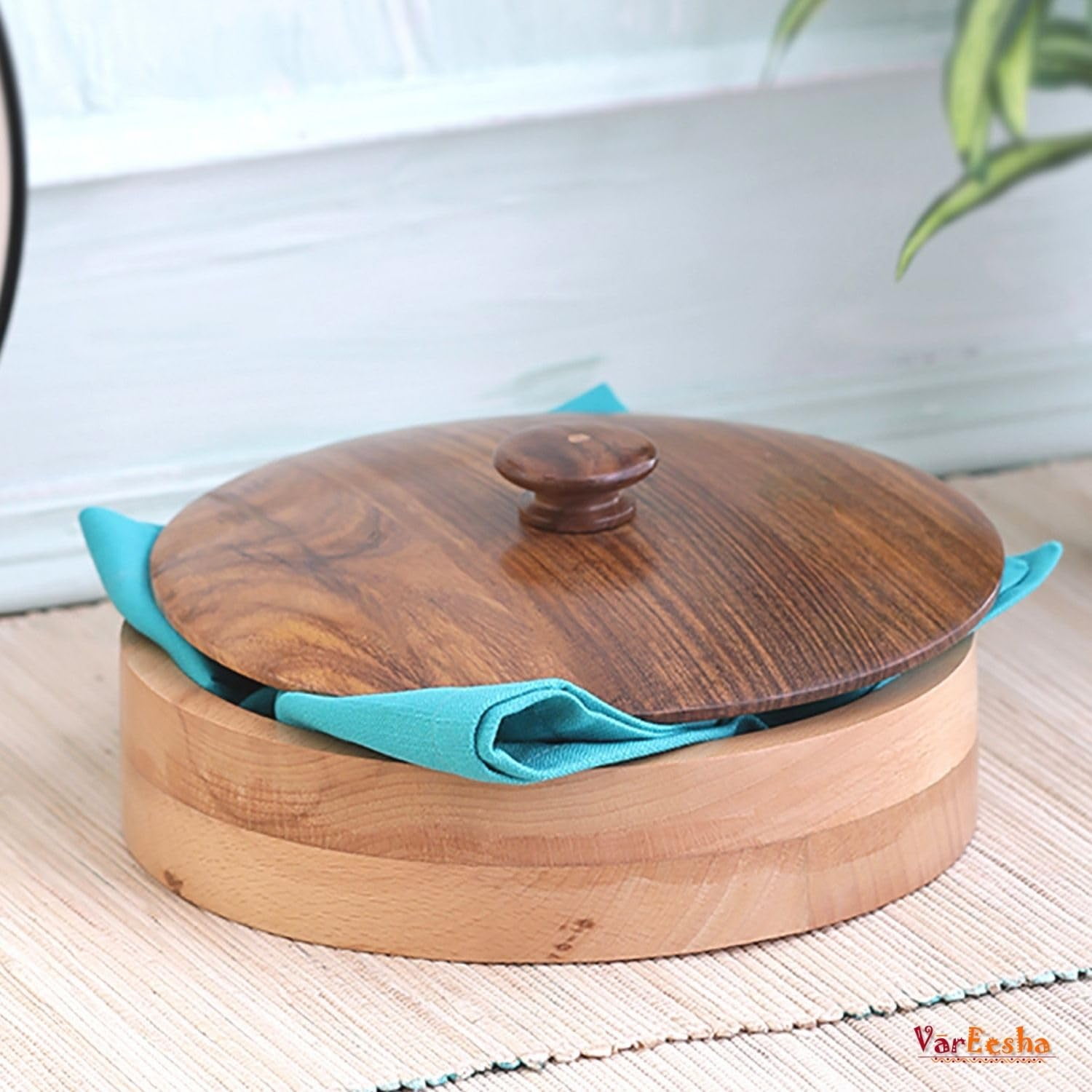 VarEesha Sheesham Wood Enamelled Casserole Chapati BoxMultipurpose ...