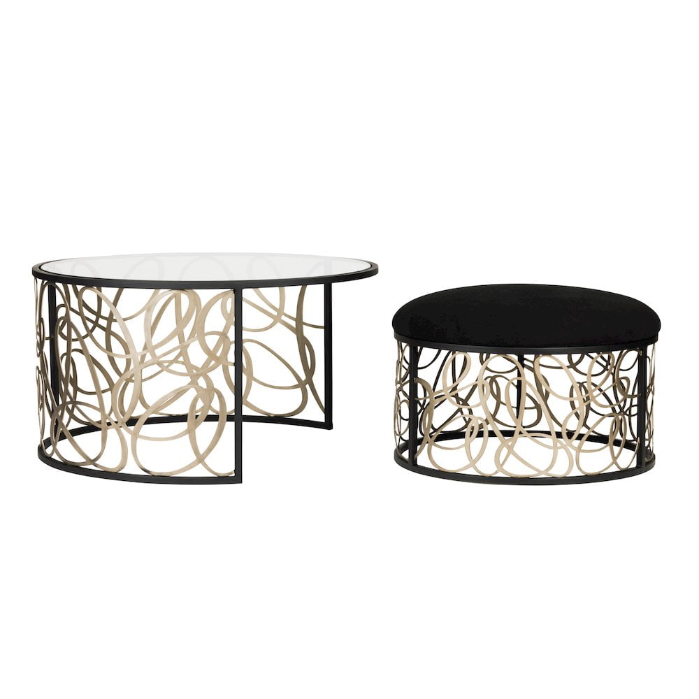 Varaluz Scribble Nesting Coffee Table and Ottoman - Matte Black ...
