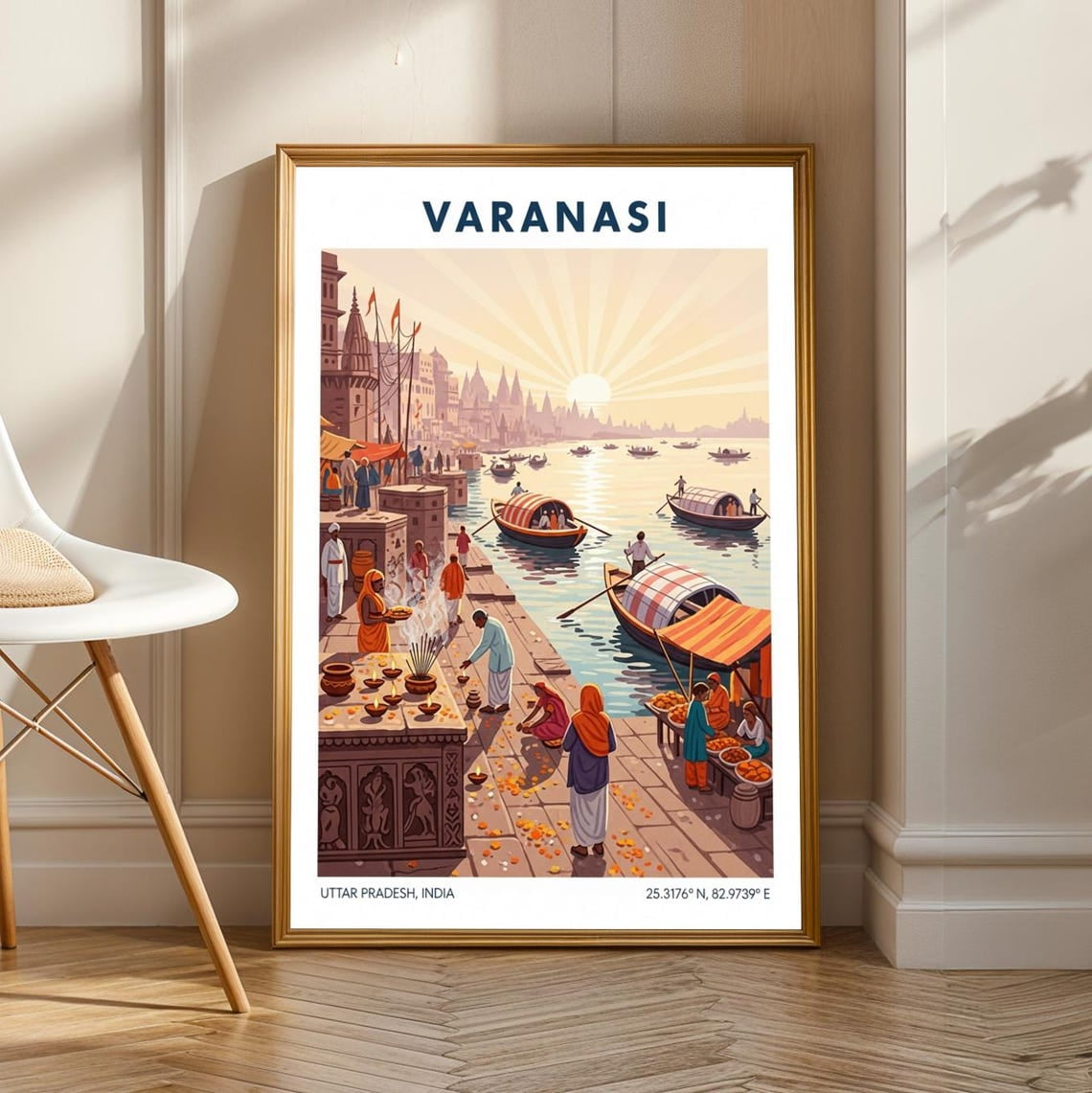 Varanasi Ganges River Art Print: Indian Cityscape Travel Poster ...