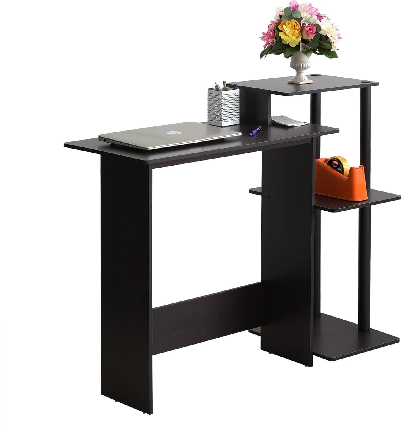 Varel Compact Computer Desk with Side Shelves, Mocha Espresso - Walmart.com