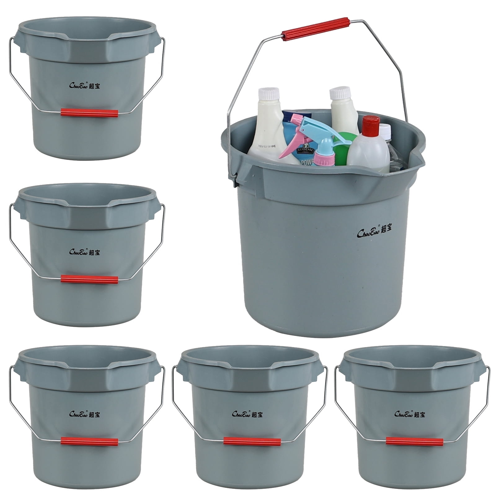 Vareone 14 Quart Industrial Round Utility Pail with Handle, Heavy-Duty ...