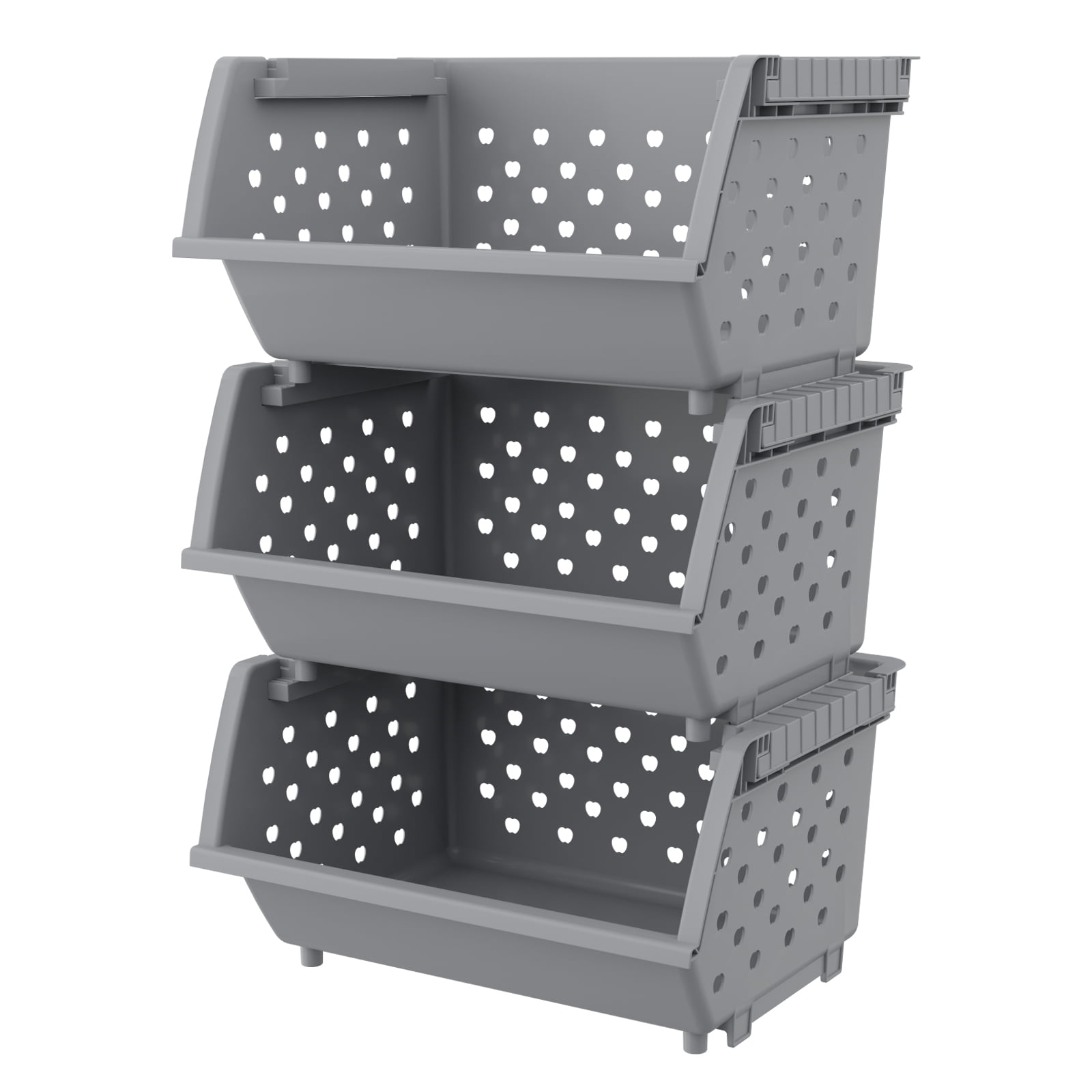 Vareone 3-Pack Plastic Stackable Storage Baskets, Kitchen Stacking ...