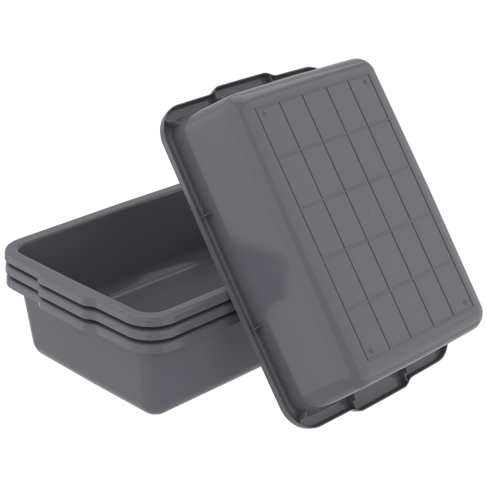 Vareone 4-Pack 24 L Large Plastic Bus Boxes, Commercial Bus Tubs, Gray ...