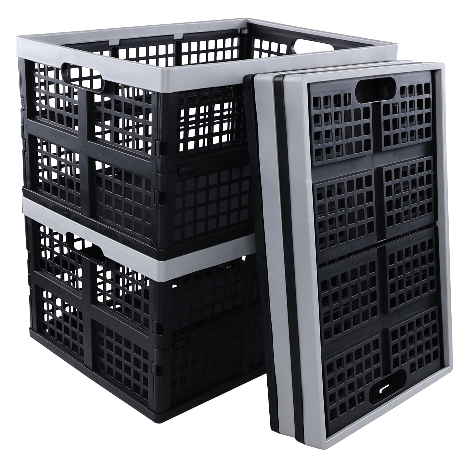 Vareone 4 Packs Plastic Collapsible Storage Crate, 40 L Folding Crates ...