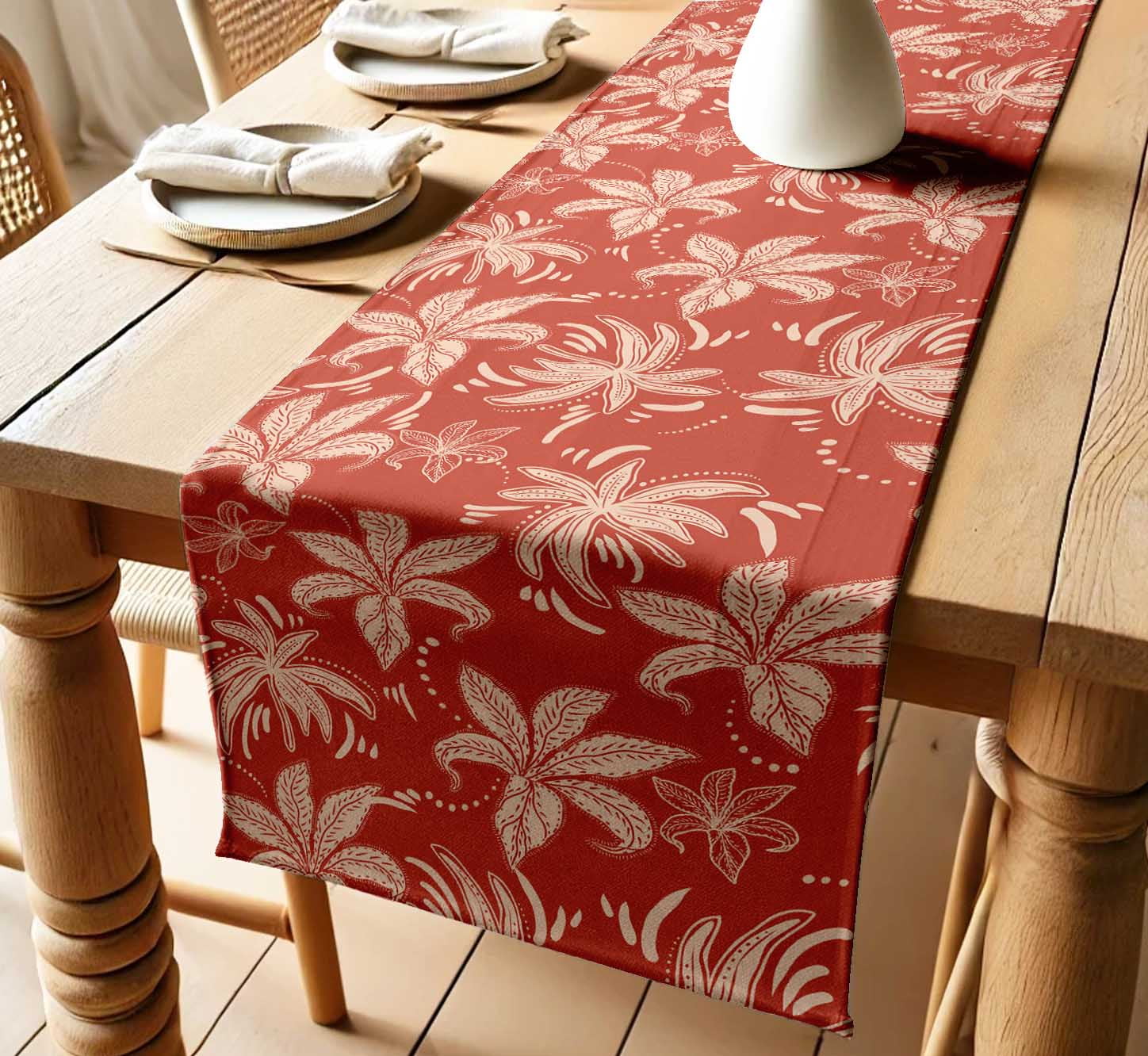 Vargottam 100% Cotton Twill Table Runner - Leaves Pattern- Machine ...