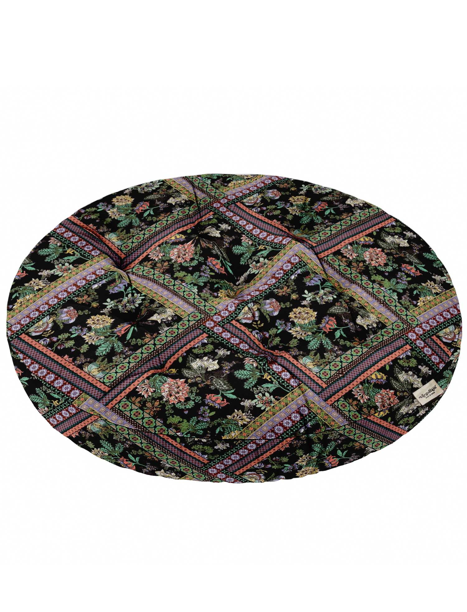 Vargottam 22" Round Meditation Cushion - Boho Floral Patchwork Cotton ...
