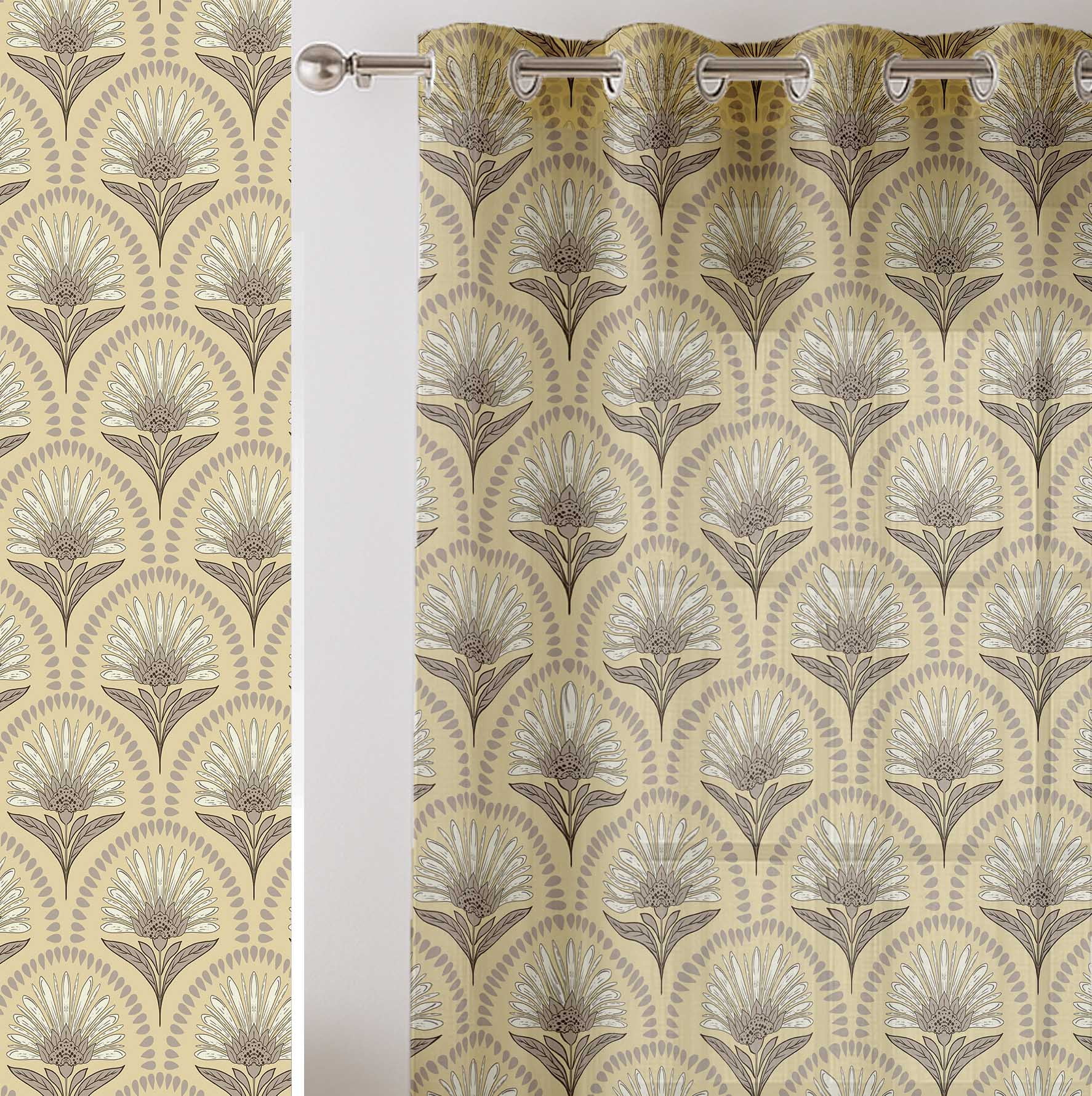 Vargottam Beige Geometric Design Sheer Georgette Curtains for Windows ...