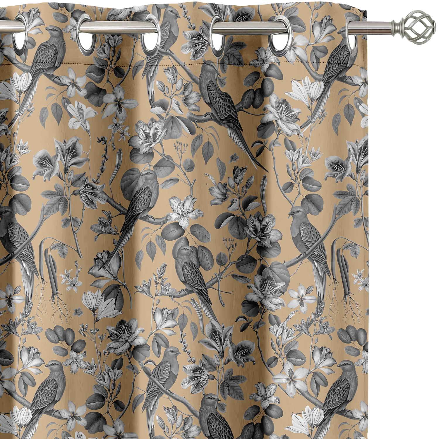 Vargottam Bird & Blooms Design Blackout Curtains - Set of 2 Panels, 52 ...