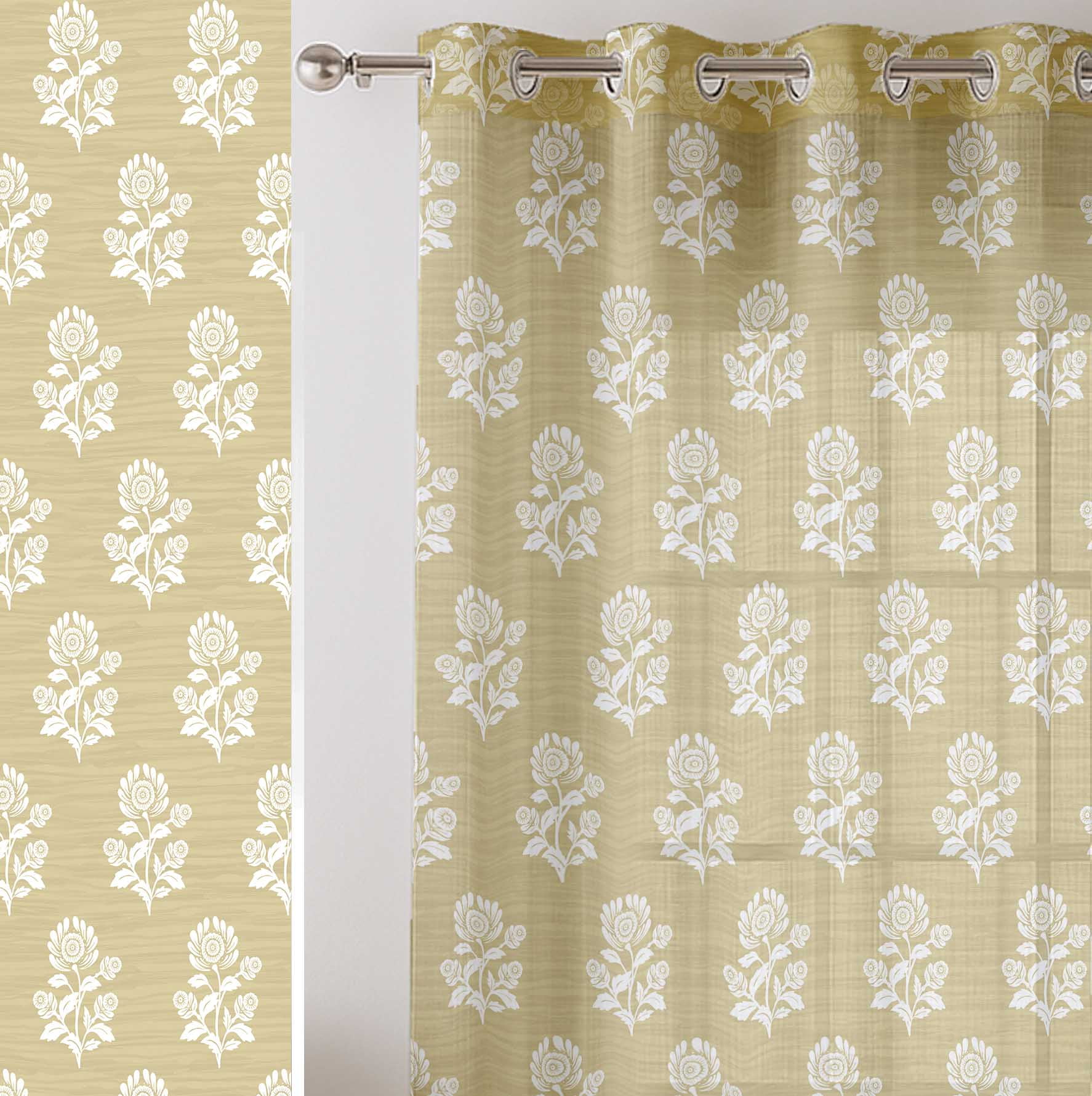 Vargottam Block Floral Design Sheer Georgette Curtains for Windows ...
