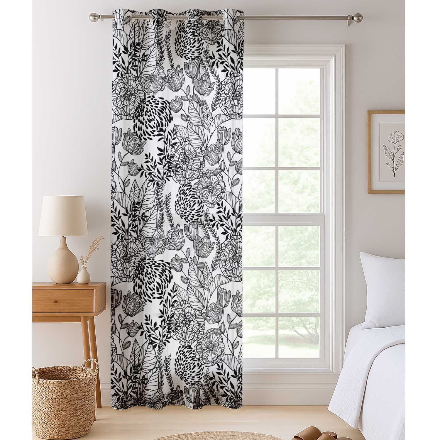 Vargottam Botanical Print Sheer Georgette Curtains for Windows & Small ...