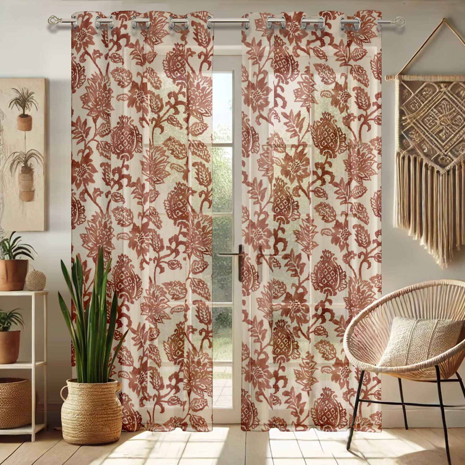 Vargottam Botanical Vine Design Sheer Georgette Curtains for French ...