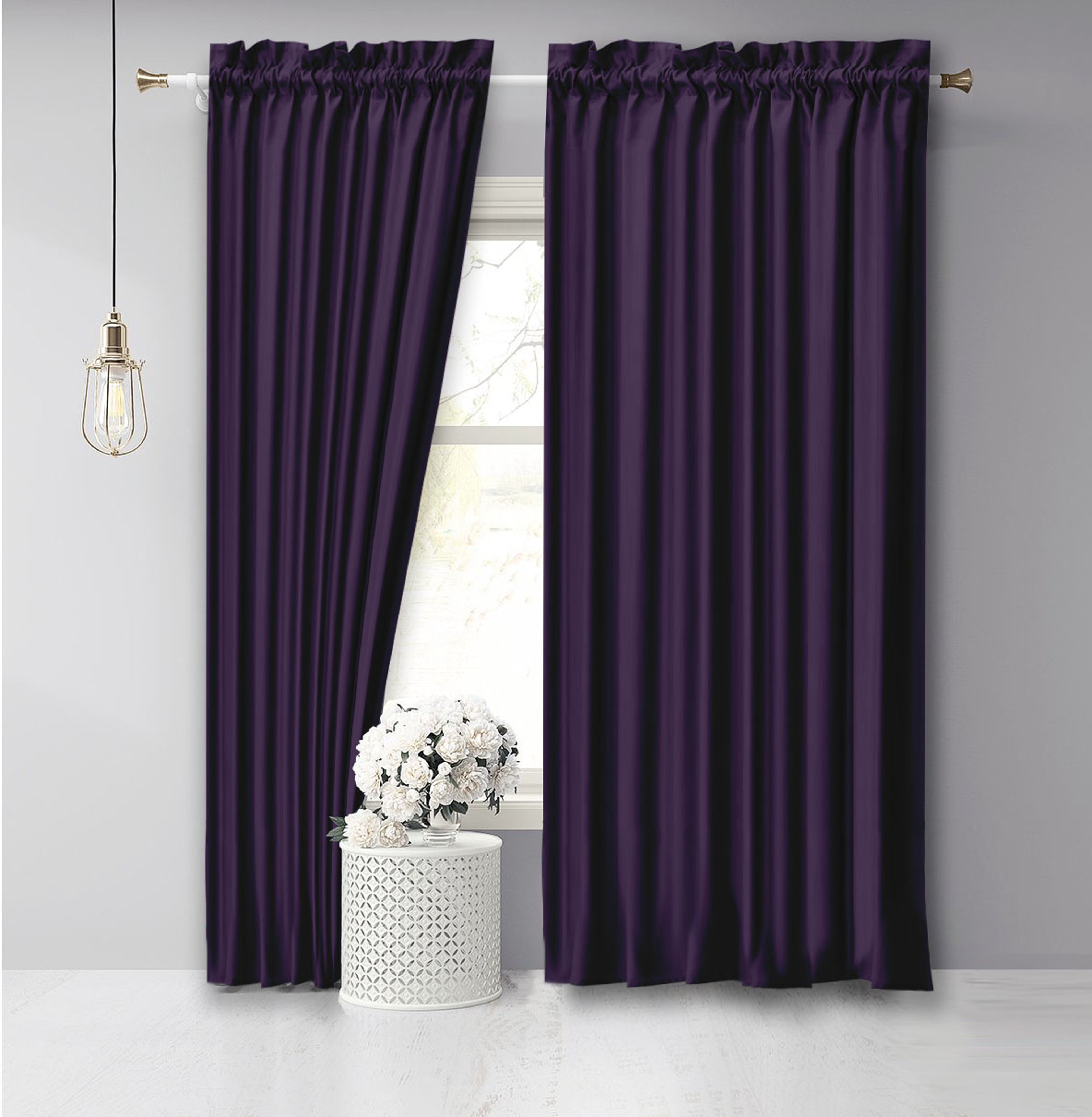 Vargottam Cotton Slub Purple Curtains 65 Inch Long Window Curtain Rod ...