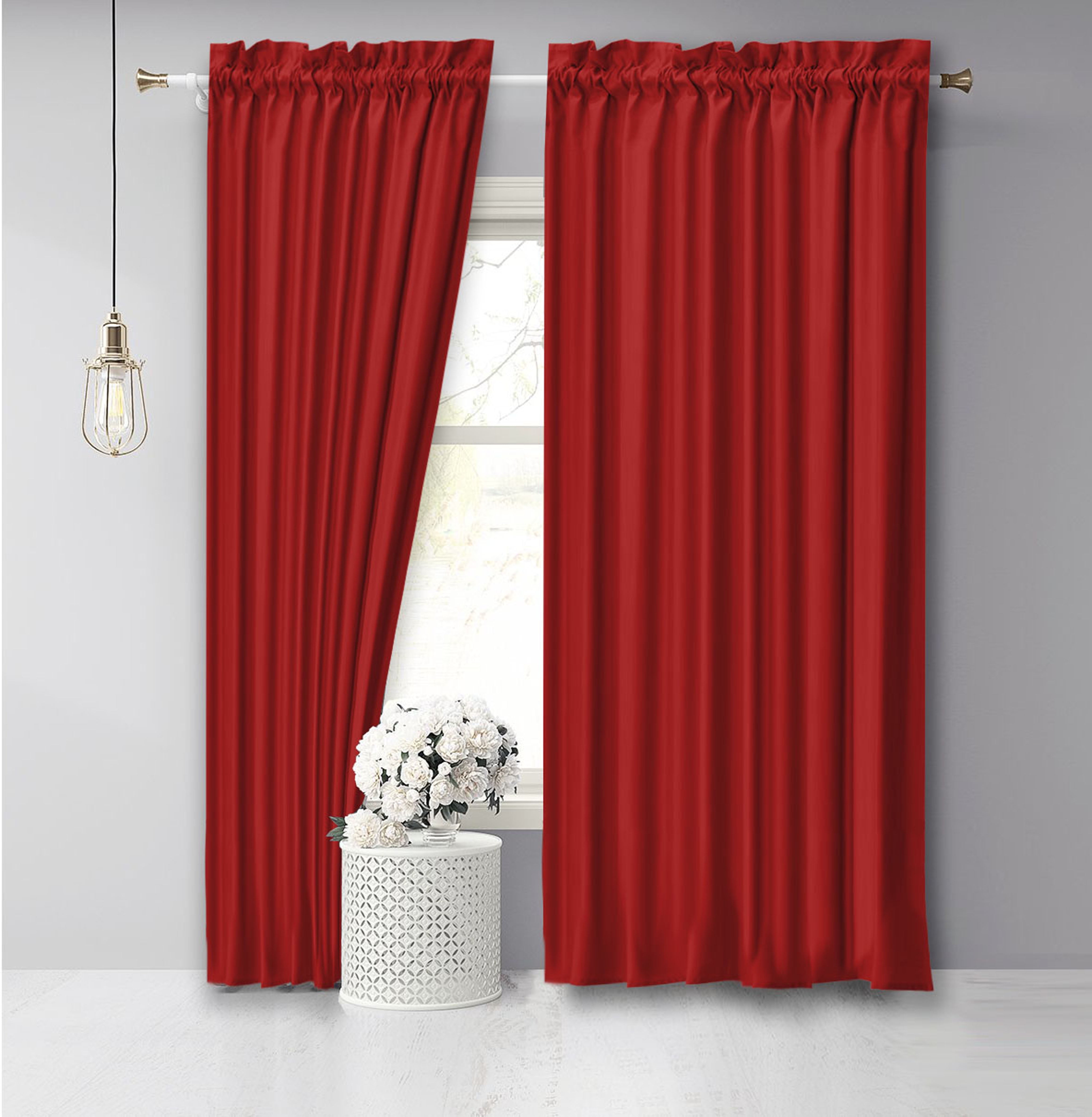 Vargottam Cotton Slub Red Curtains 65 Inch Long Window Curtain Rod ...