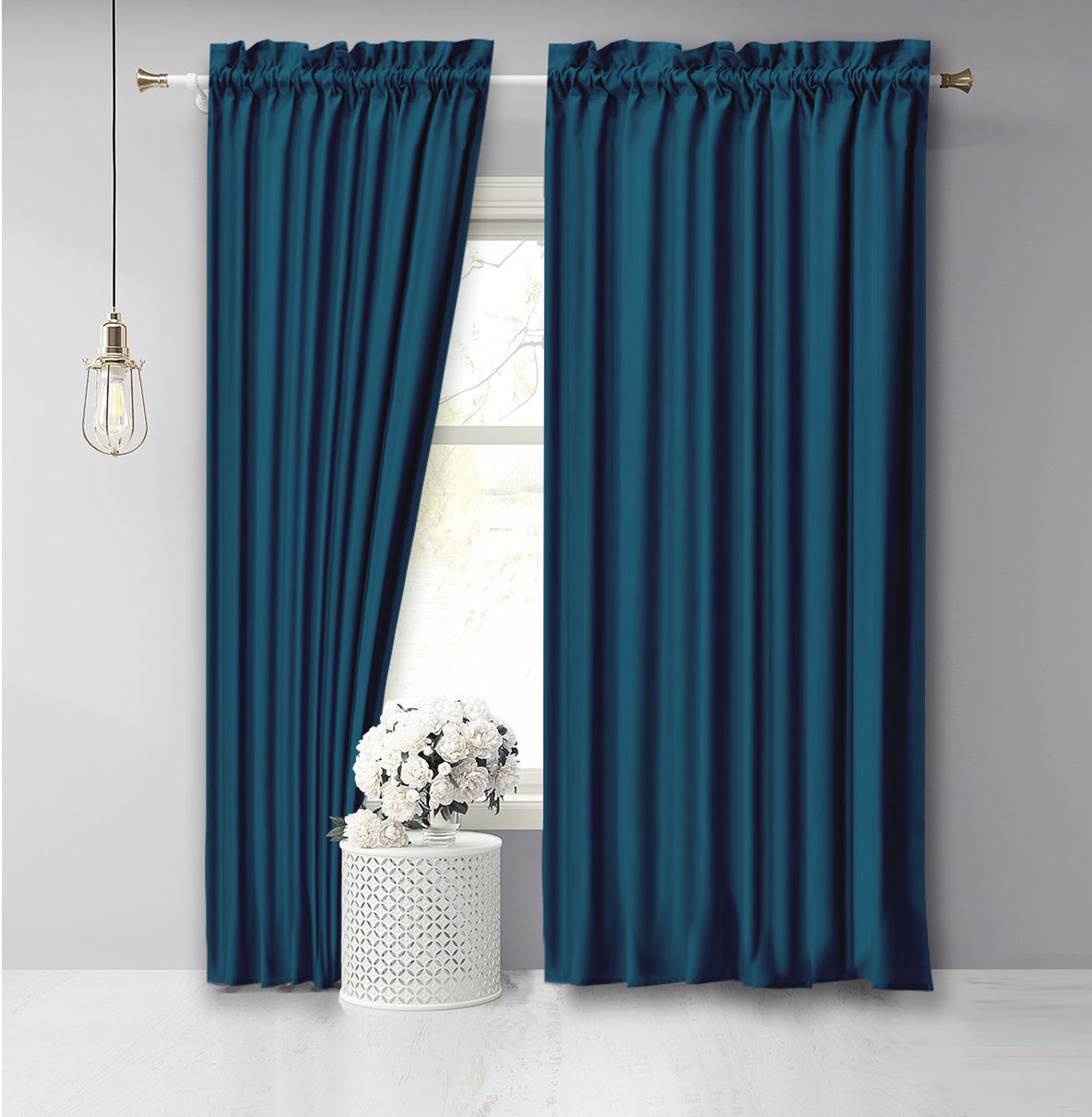 Vargottam Cotton Slub Teal Blue Curtains 46 Inch Window Curtain 2-Panel ...