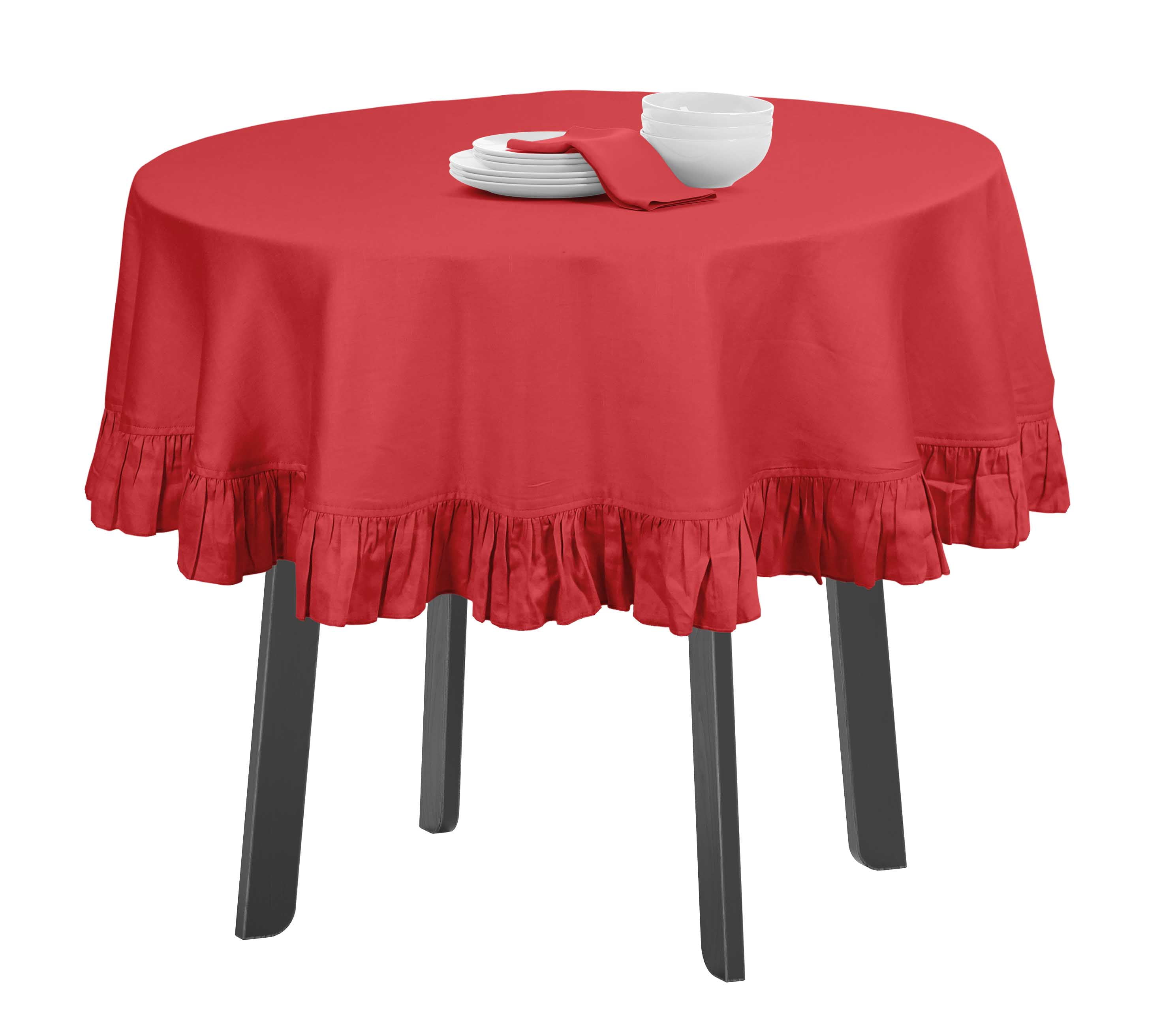 Vargottam Cotton Table Linens Ruffle Tablecloth, Round Table Cover ...