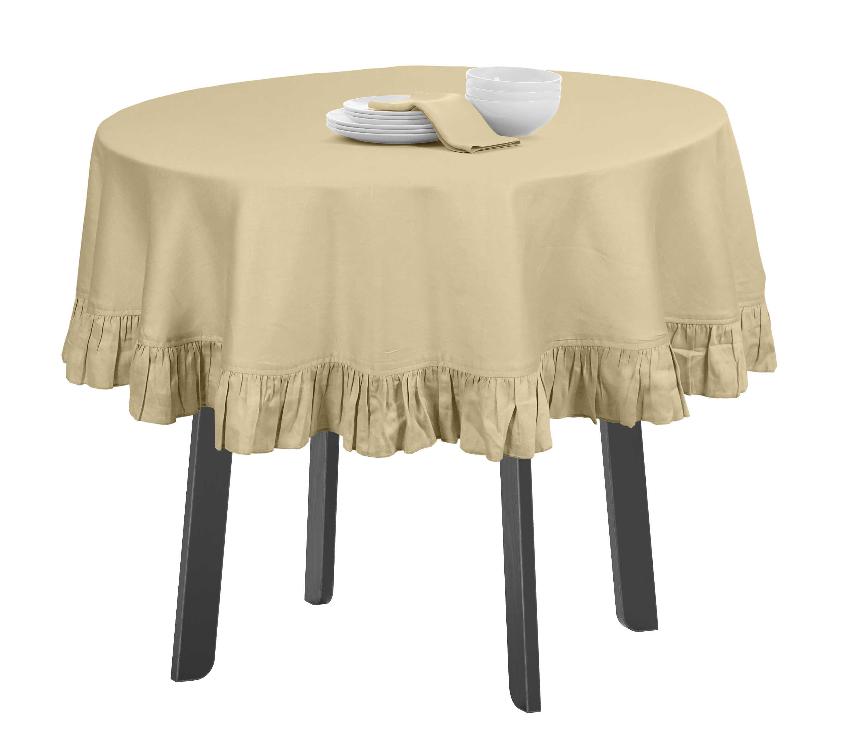 Vargottam Cotton Table Linens Ruffle Tablecloth, Round Table Cover ...
