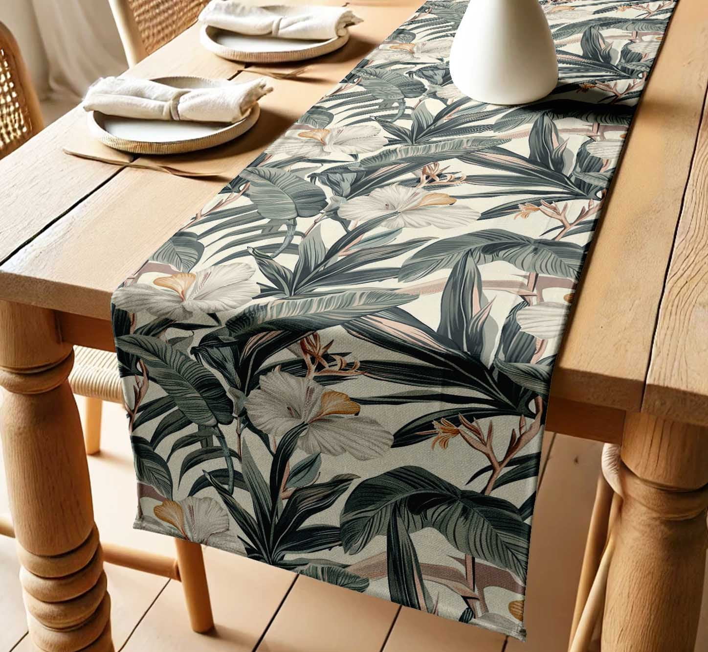 Vargottam Cotton Twill Table Runner - 14" Wide, Floral Design, Dining ...