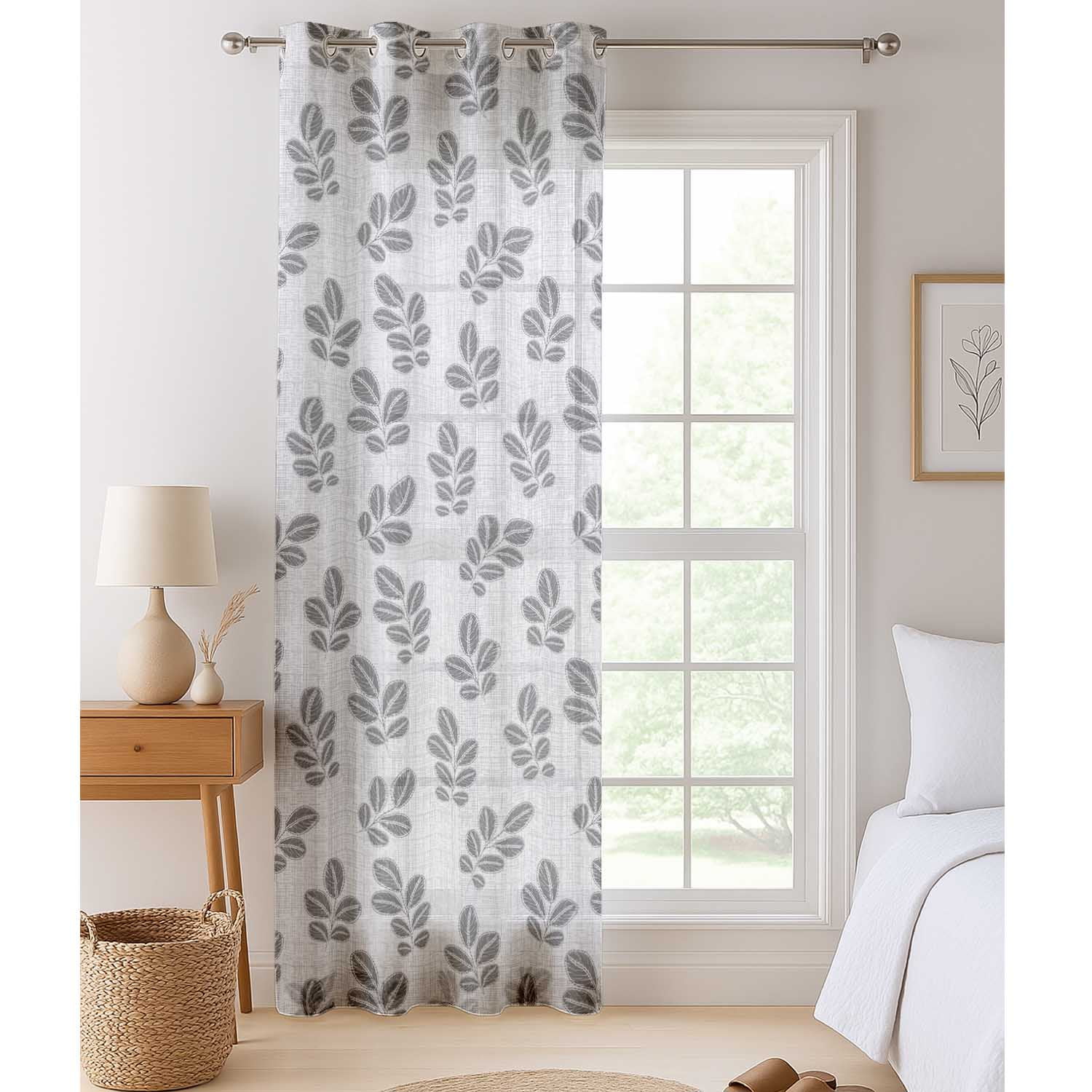 Vargottam Foliage Pattern Sheer Curtains for Window & Door - 2 Panel ...
