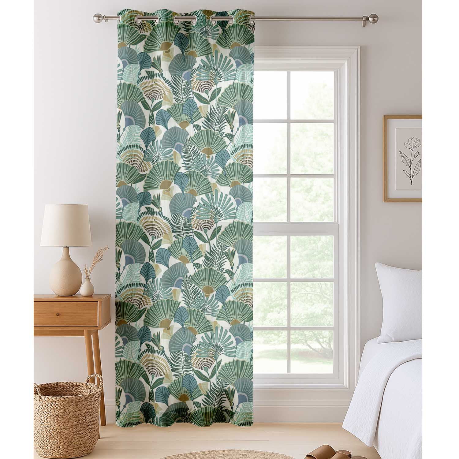 Vargottam Green Tropical Leaves Design Sheer Georgette Curtains for ...