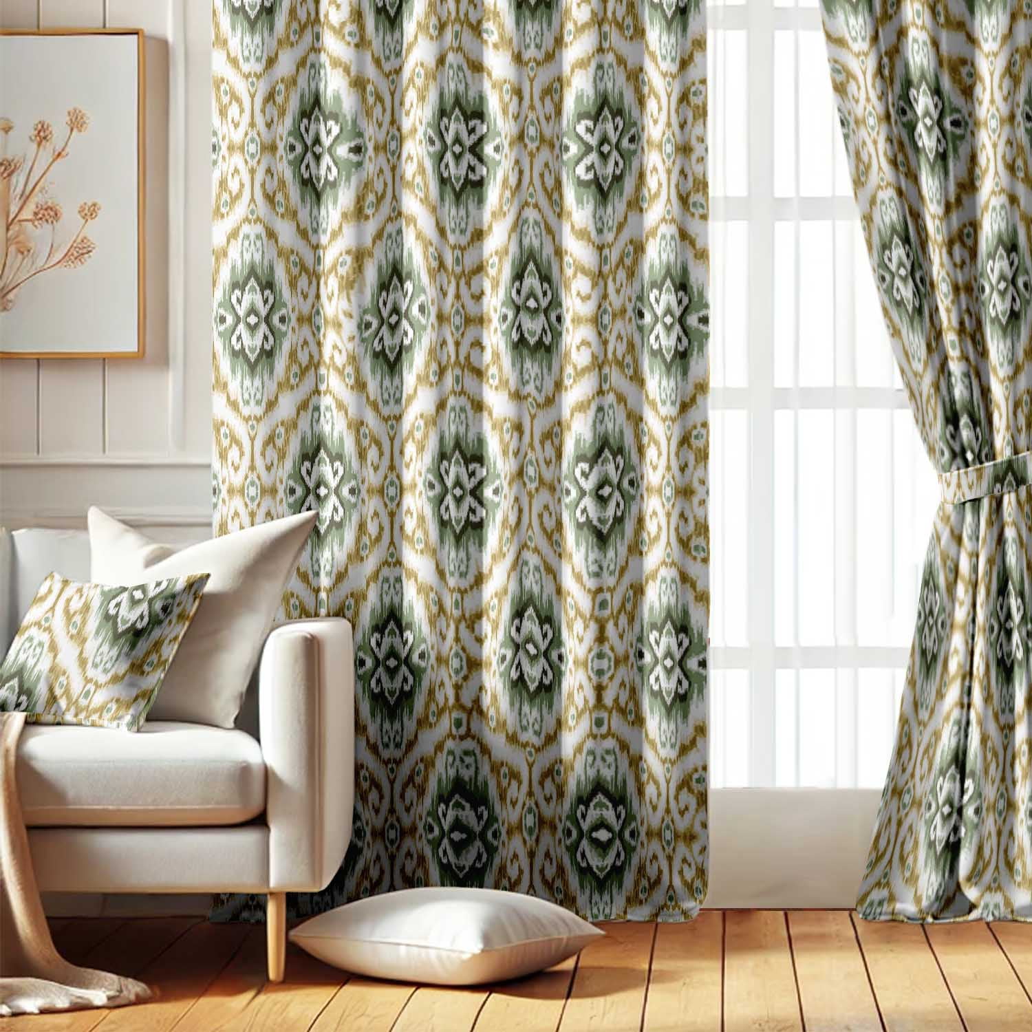 Vargottam Ikat Medallion Design Blackout Curtains - Set of 2 Panels, 52 ...