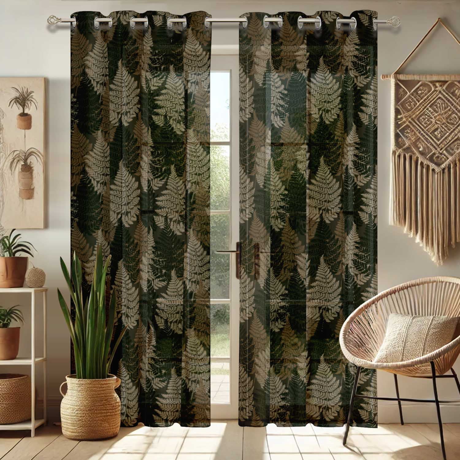 Vargottam Leaves Print Extra Long Sheer Curtains for Double Height ...