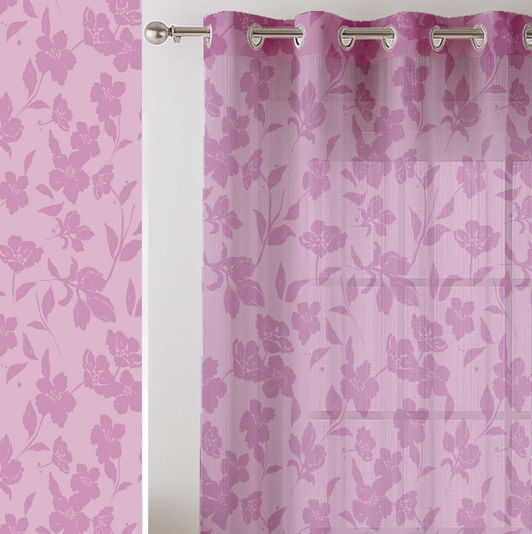 Vargottam Pink Floral Pattern Sheer Georgette Curtains for French Doors ...