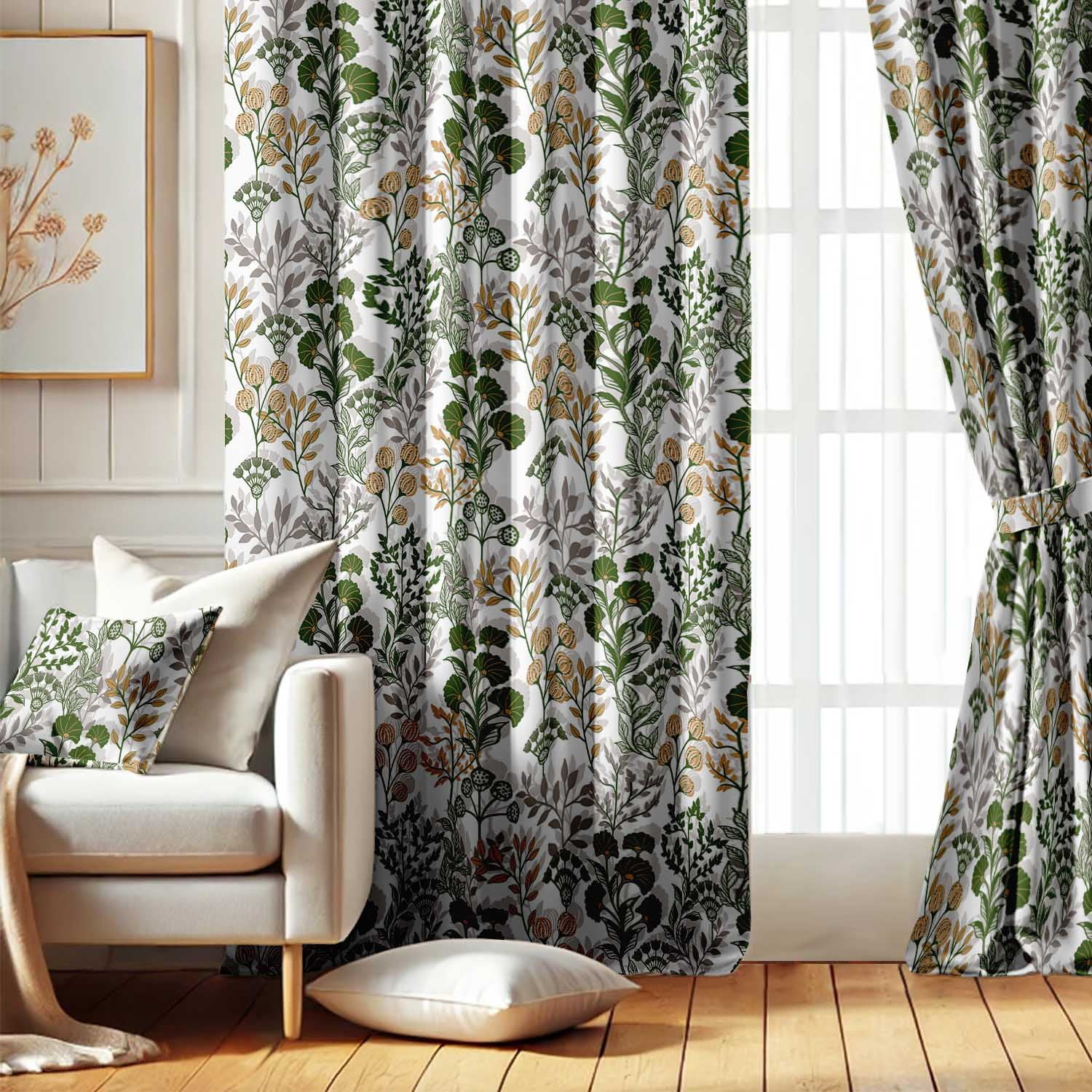 Vargottam Printed Blackout Curtains - Green Botanical Garden Design ...