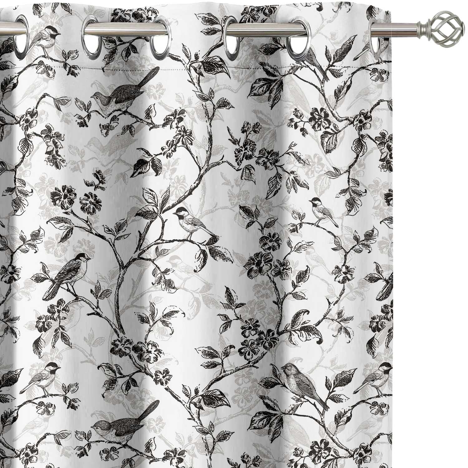 Vargottam Room Darkening Curtains - Bird Vine Pattern, Set of 2 Panels ...