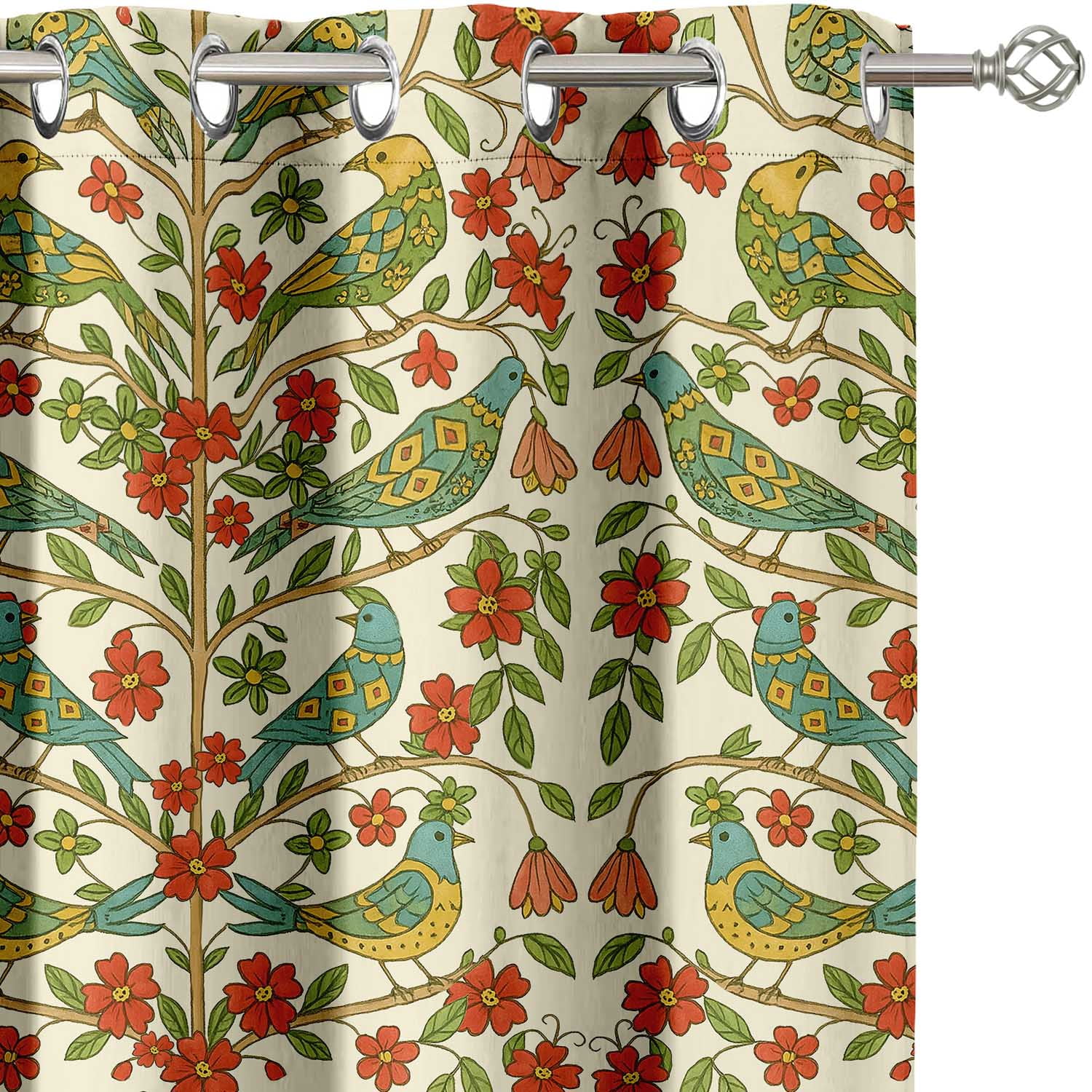 Vargottam Room Darkening Curtains - Red Bird Floral Pattern, Set of 2 ...