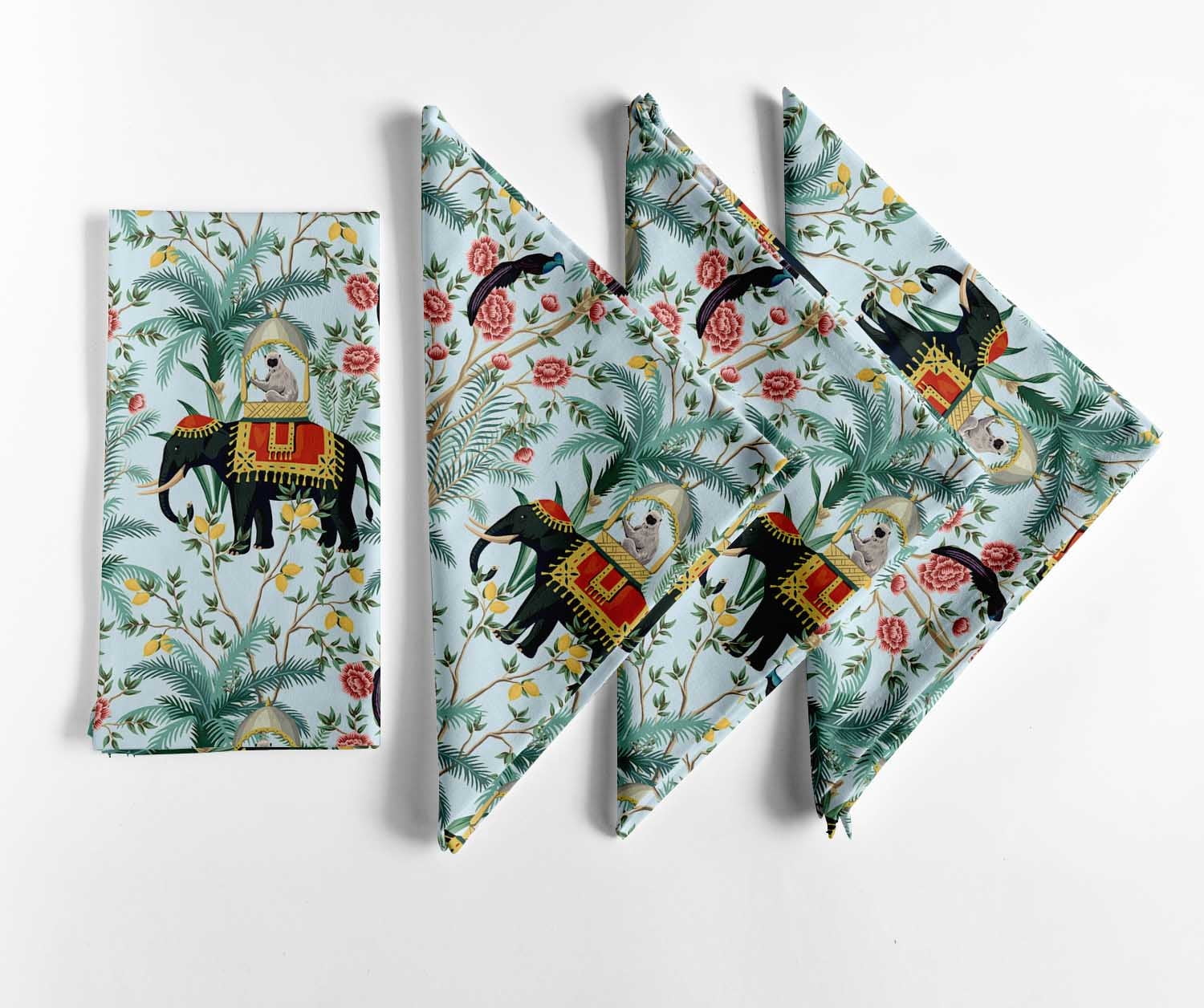 Vargottam Royal Elephant Safari Print Cotton Napkins Set of 12, 20x20 ...