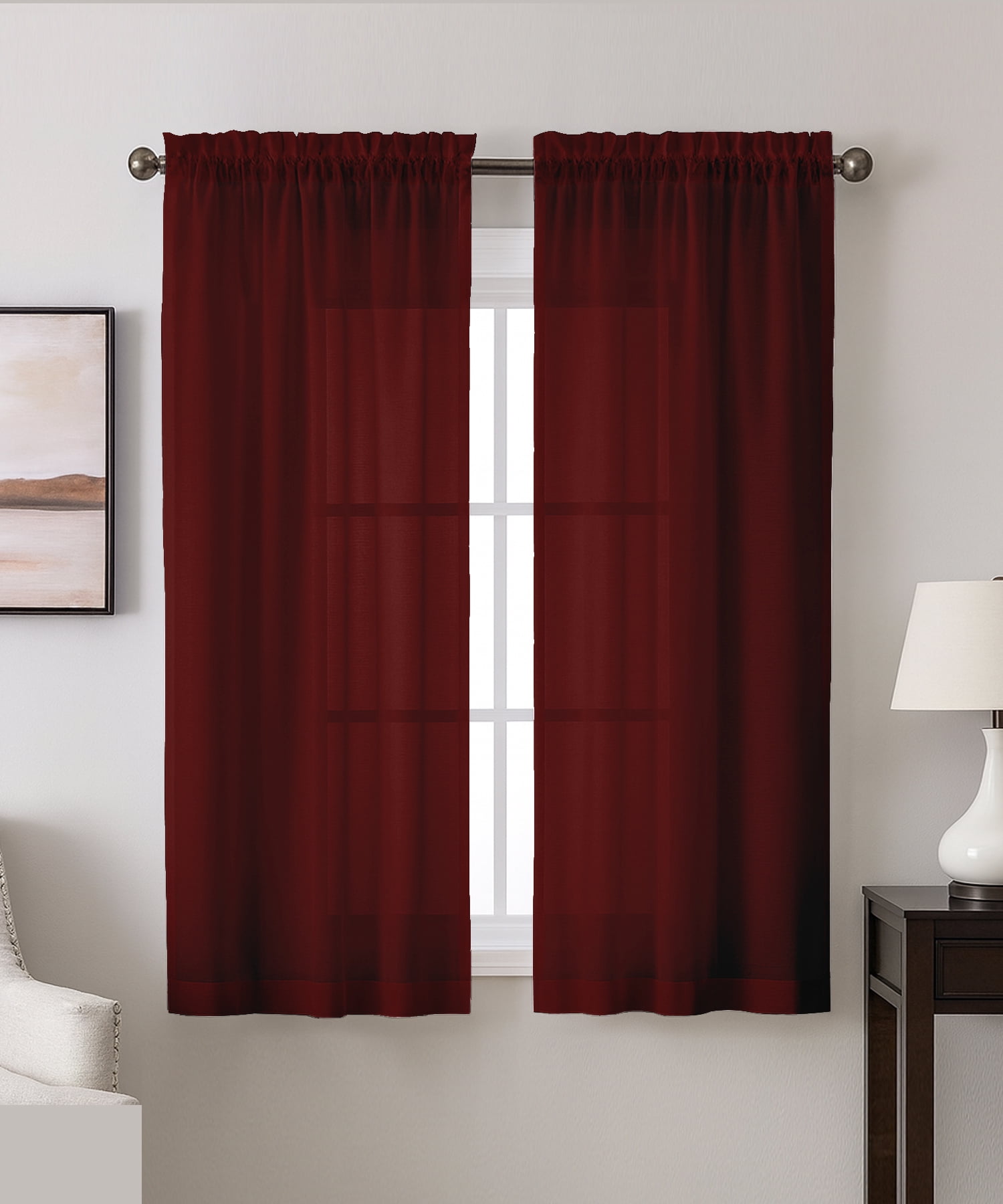 Vargottam Sheer Polyester Georgette Window Curtains 42" W x 54" L - Rod ...