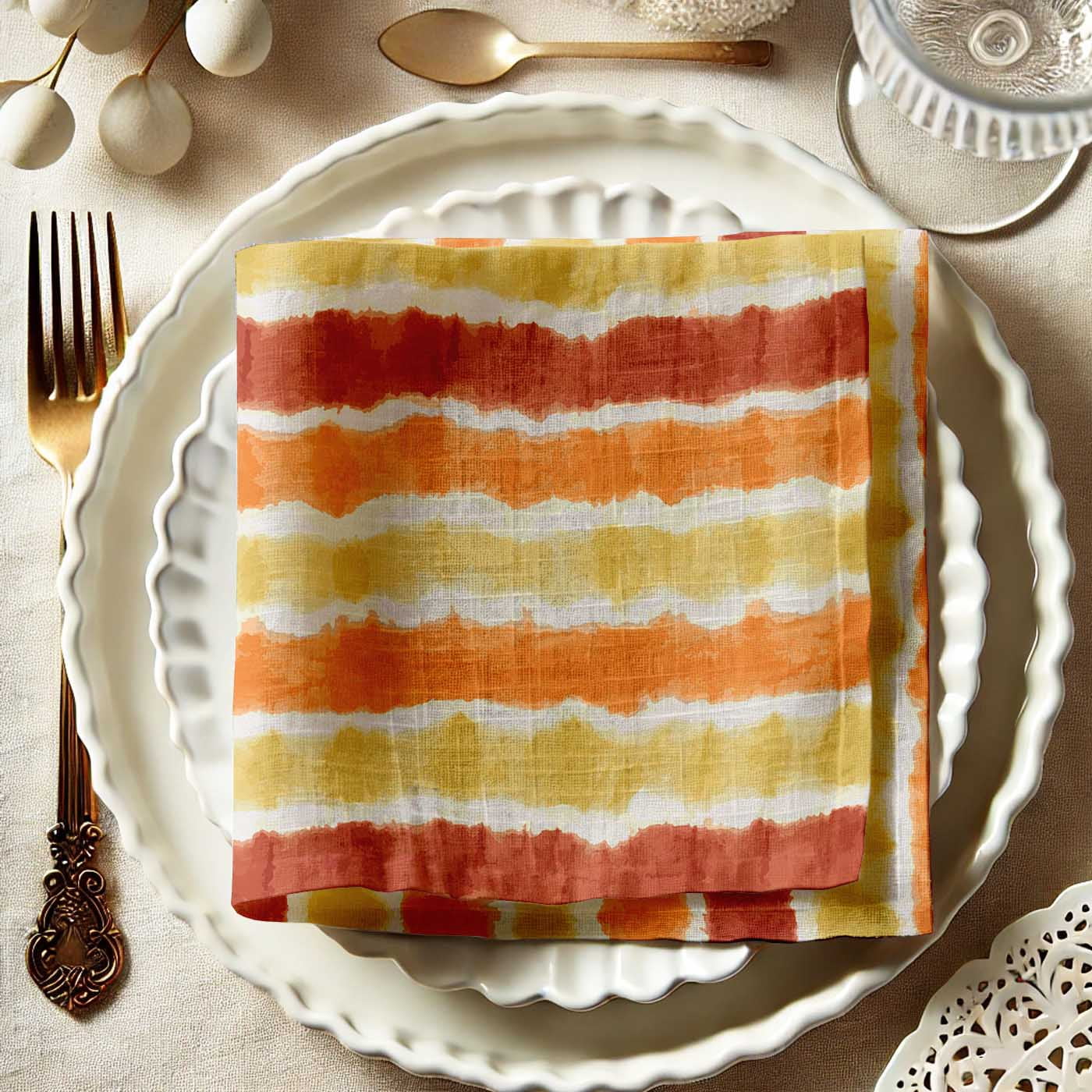 Vargottam Sunset Stripes Cotton Muslin Napkins - Set of 12, 20x20 ...