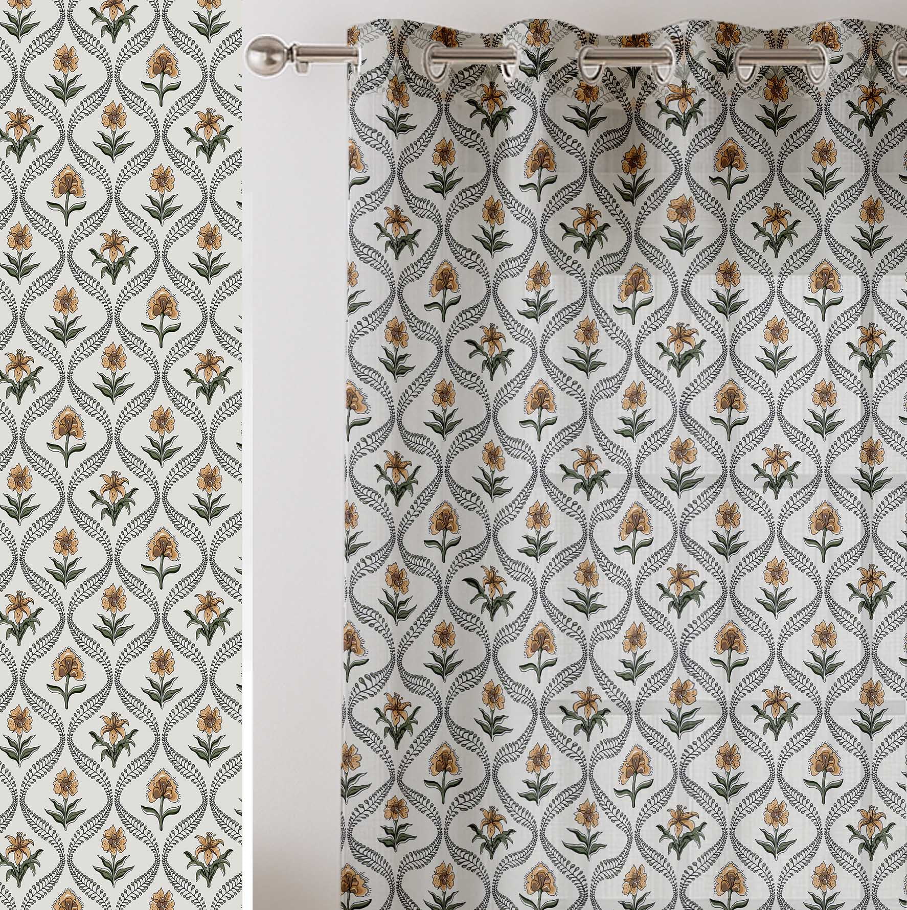 Vargottam Wave Stripe Pattern Sheer Georgette Curtains for Windows ...