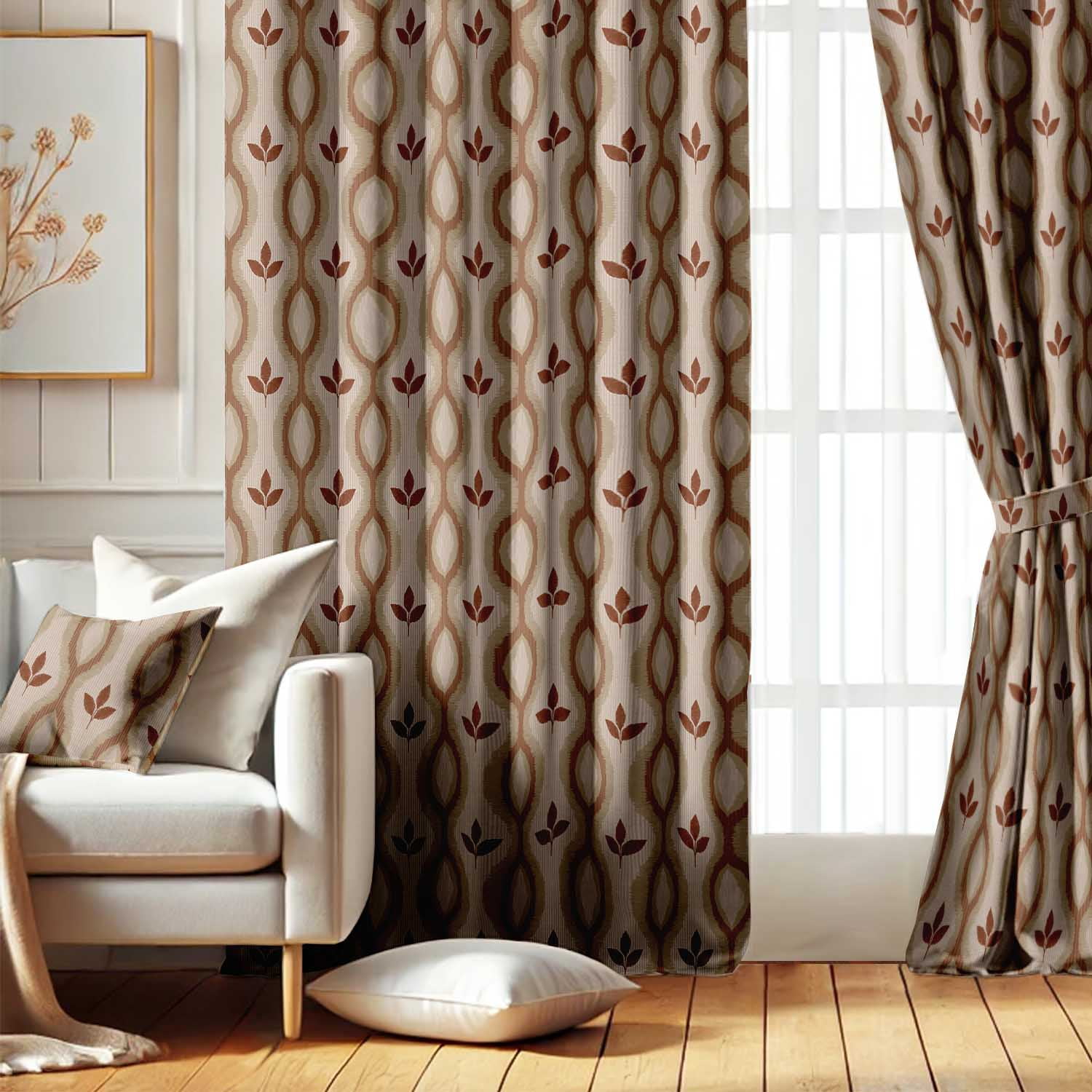 Vargottam Wavy Leaf Design Blackout Curtains - Set of 2 Panels, 42 x 90 ...