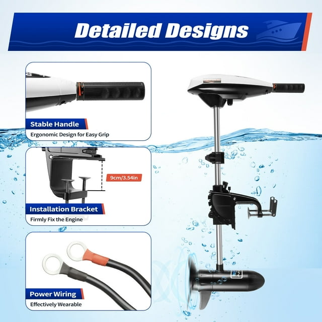 Variable Speed 65lbs 12V Electric Outboard Trolling Motor Transom Motor ...