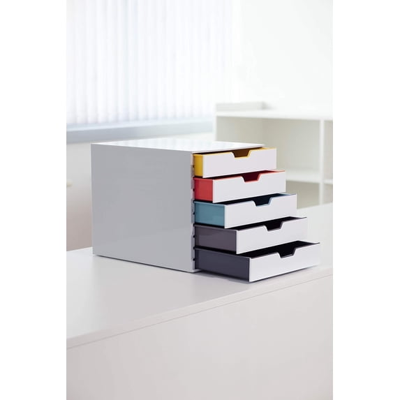 Varicolor 5 Drawer Unit - White Desktop Drawer Set with 5 Color Coded ...