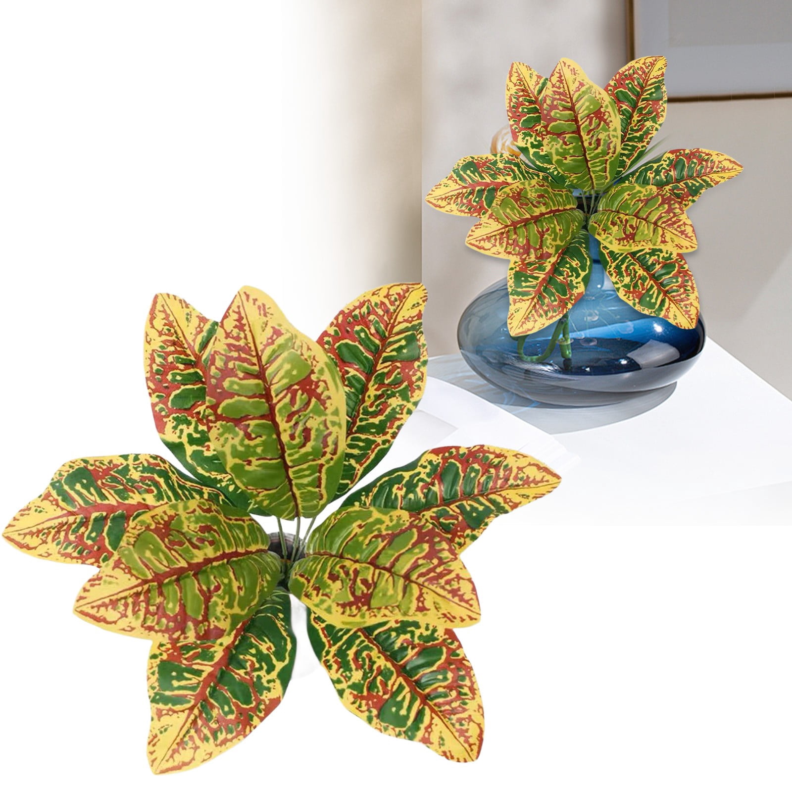 Variegated Hosta Artificial Plant 9.8In Faux Green Dieffenbachia Shrubs ...