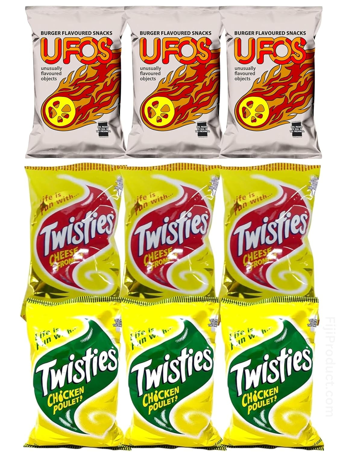 Variety FIJI Snacks - UFO'S, Cheese Twisties, Chicken Twisties (Pack of ...
